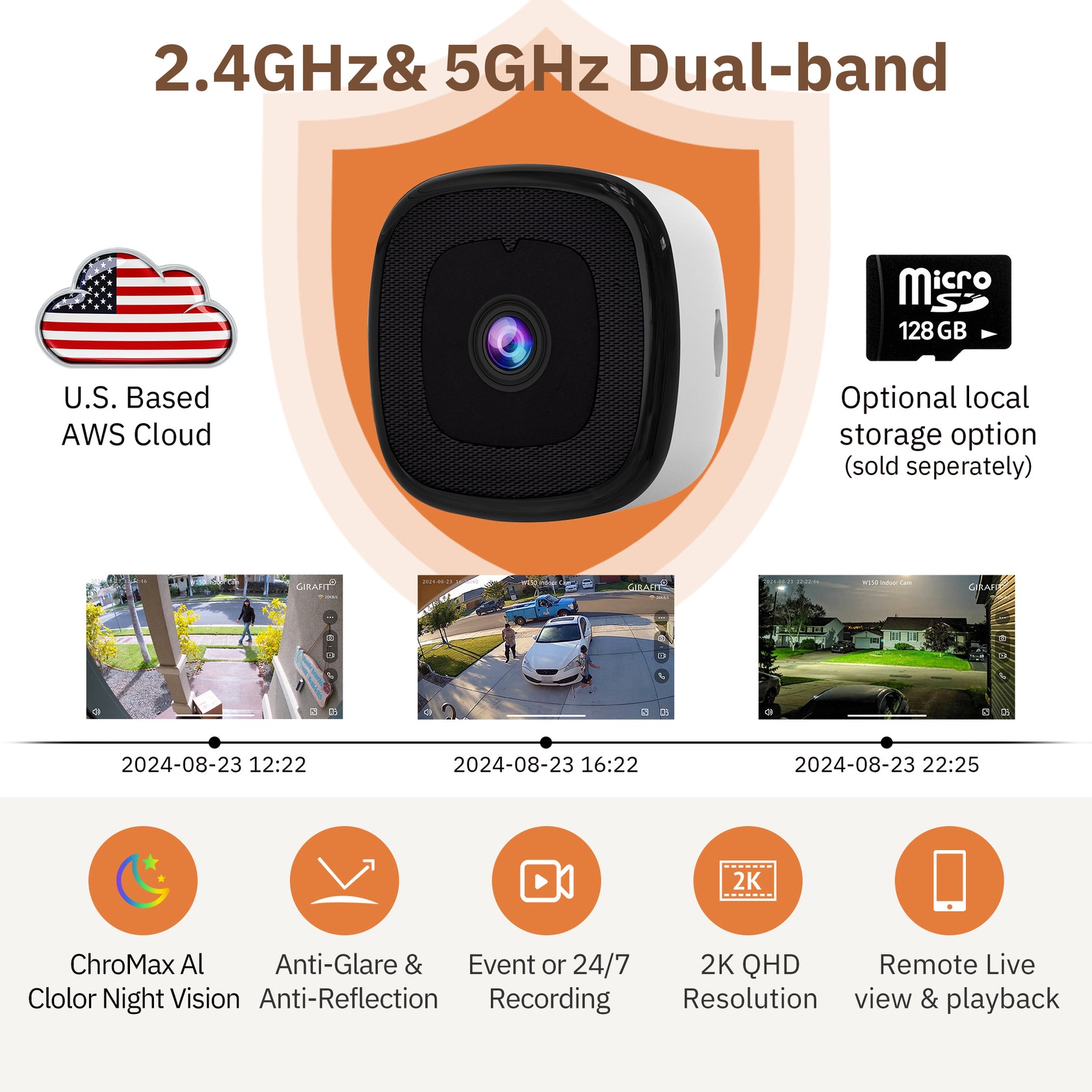 3MP 2K Window Camera,2.4GHz & 5GHz WiFi Indoor Cameras for Home Securi ...