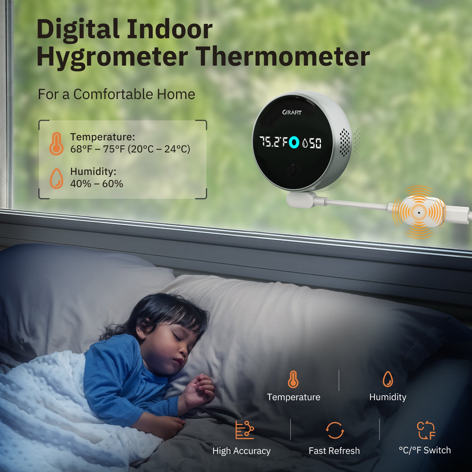 Girafit 5MP 3K Window Camera,2.4GHz & 5GHz Wi-Fi Indoor Security Camer