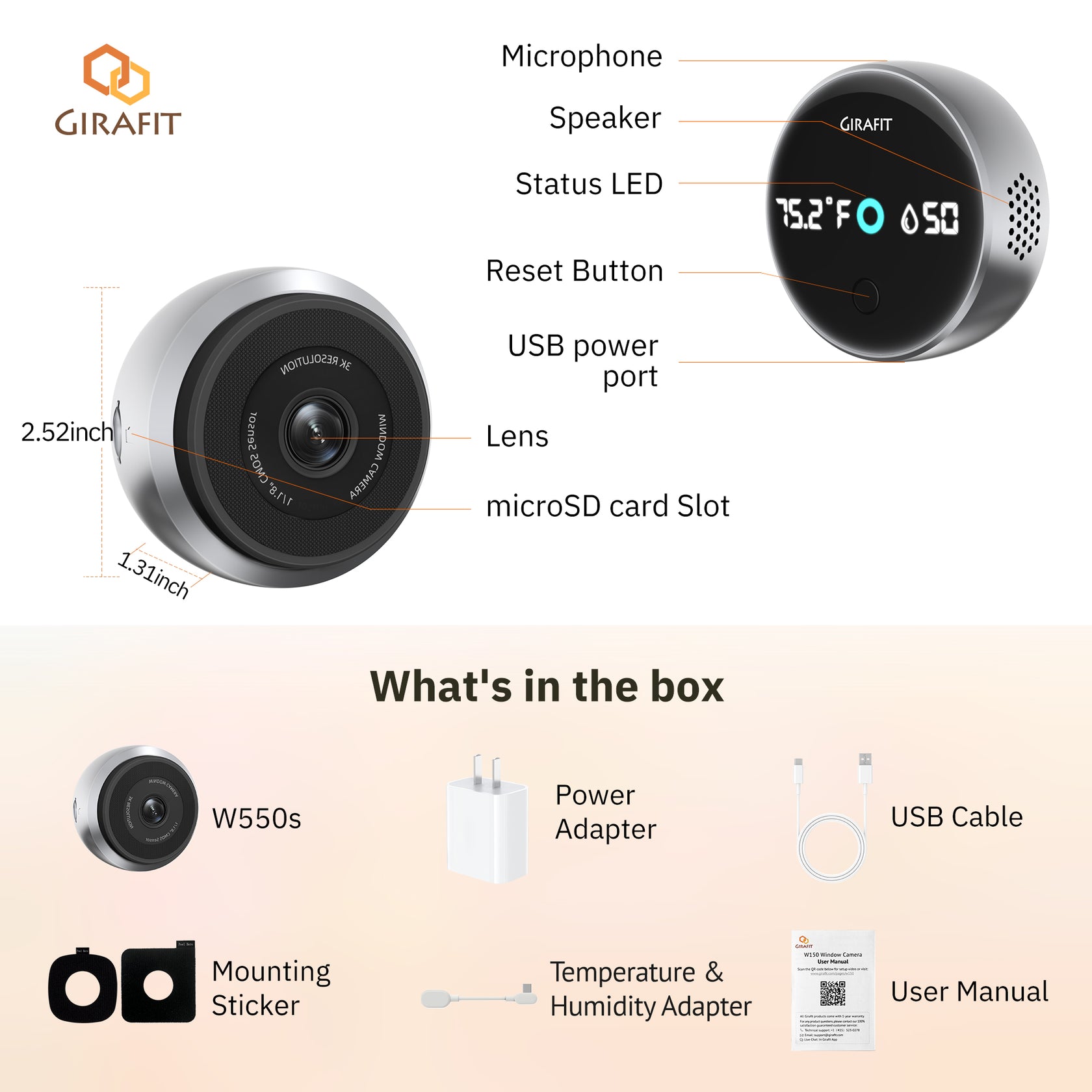 Girafit 5MP 3K Window Camera,2.4GHz & 5GHz Wi-Fi Indoor Security Camer